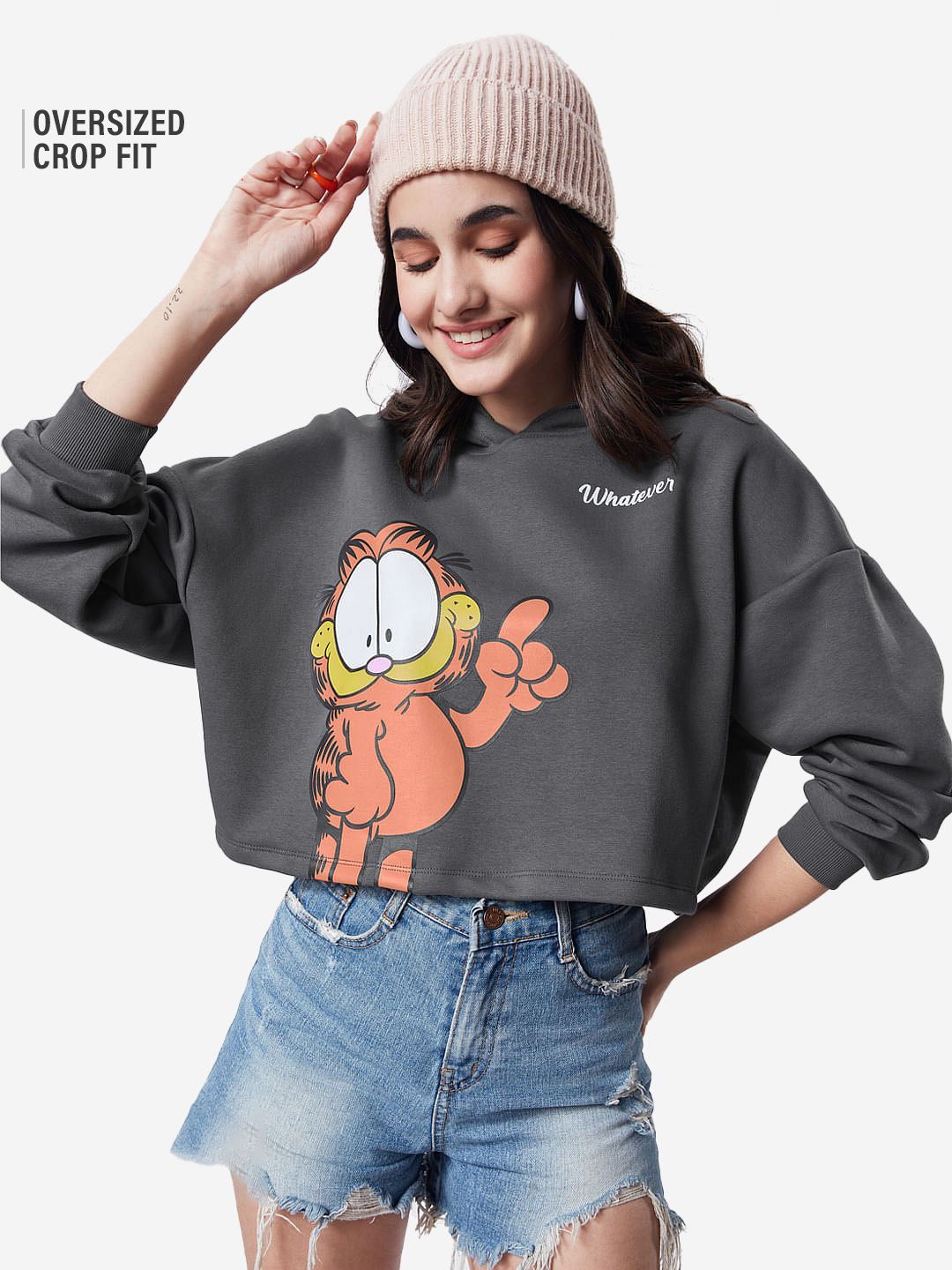 Buy Garfield: Cat Face Women Cropped Oversized Hoodies online at The ...