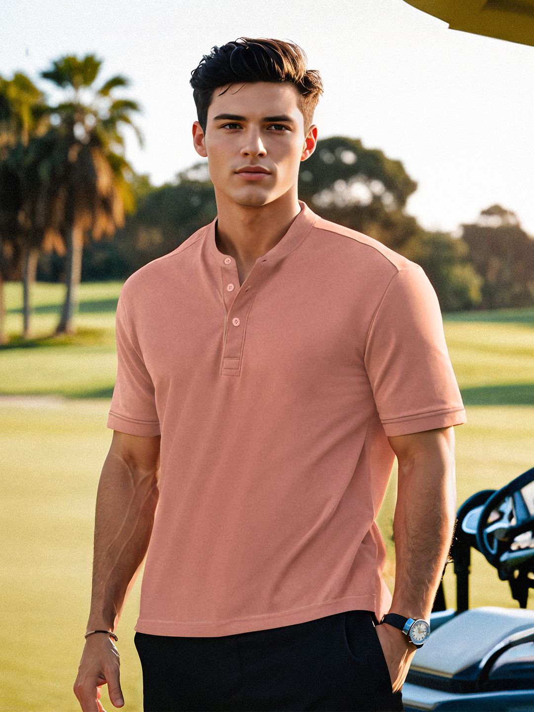 Buy Solids: Desert Rose Men Mandarin Polo Online.