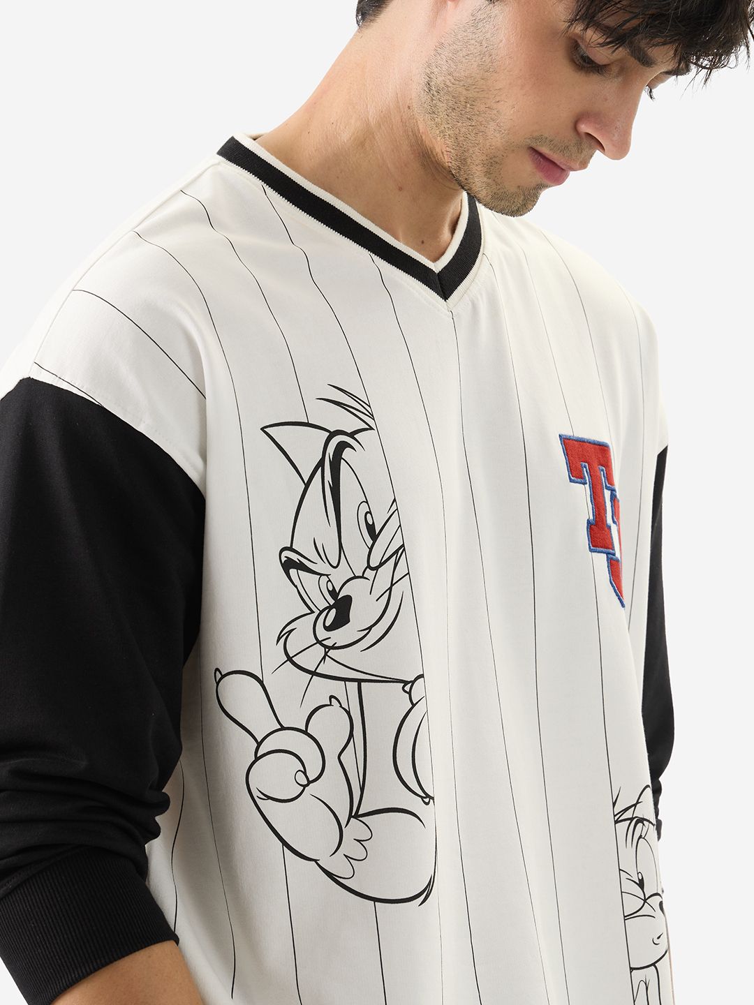 Buy Tom & Jerry: Stripped Oversized Full Sleeve T-Shirt Online