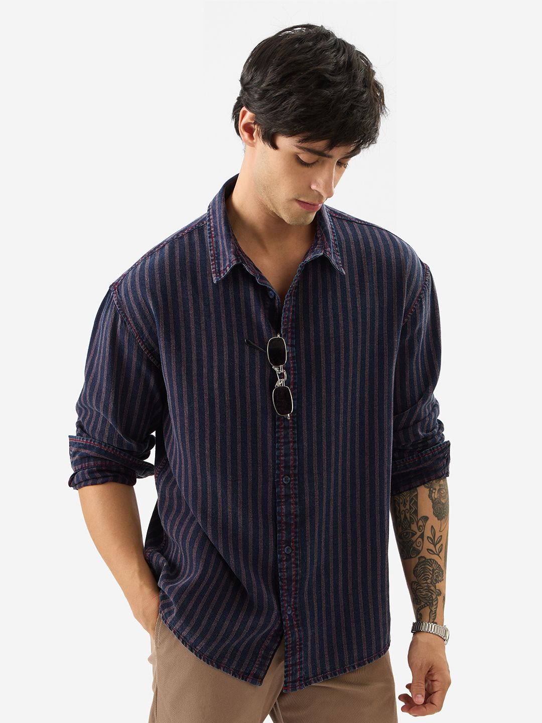 Buy TSS Originals: Indigo Stripes Men Relaxed Shirts Online