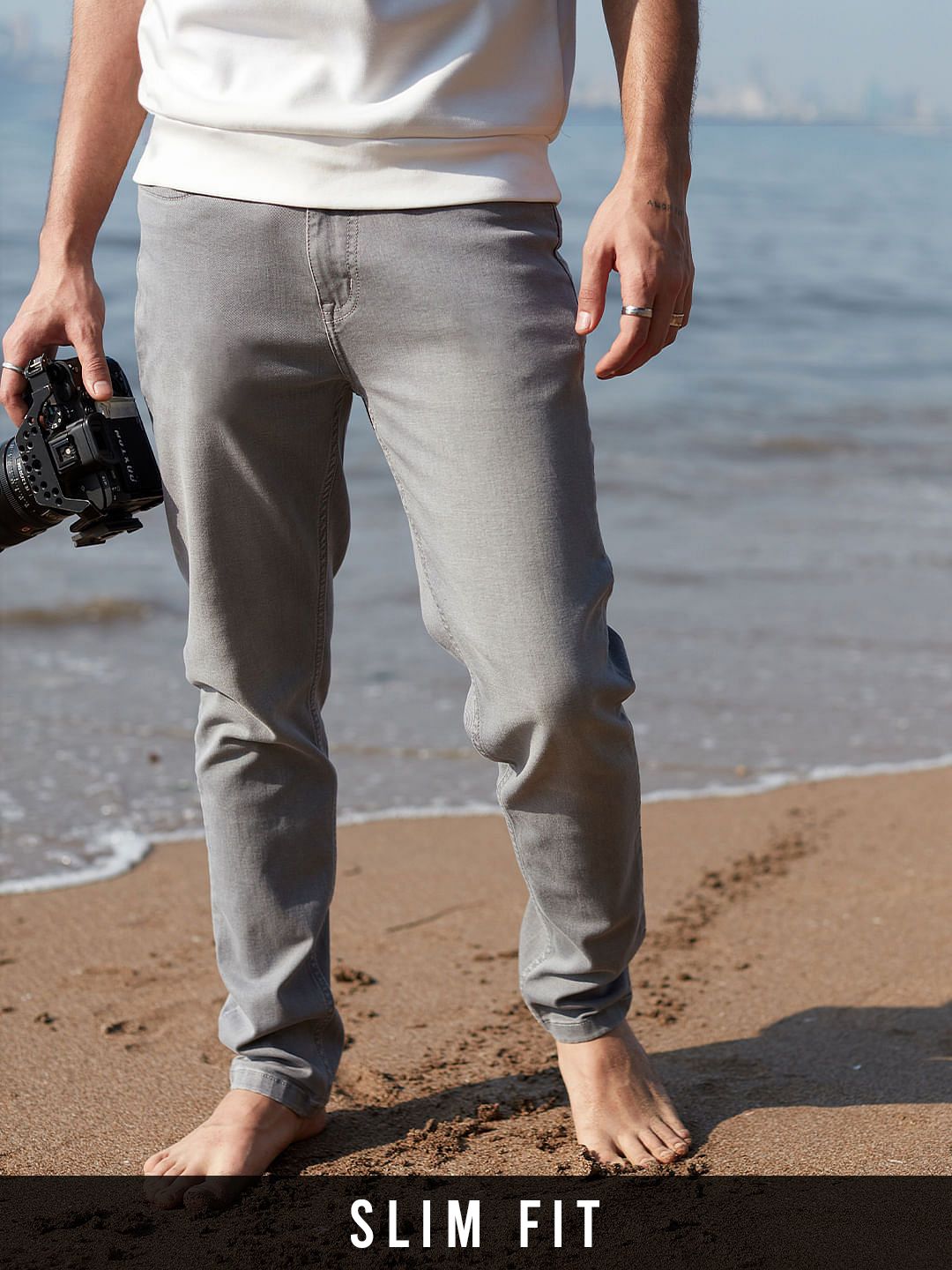 Buy Solids: Light Grey (Slim Fit) Men Jeans Online