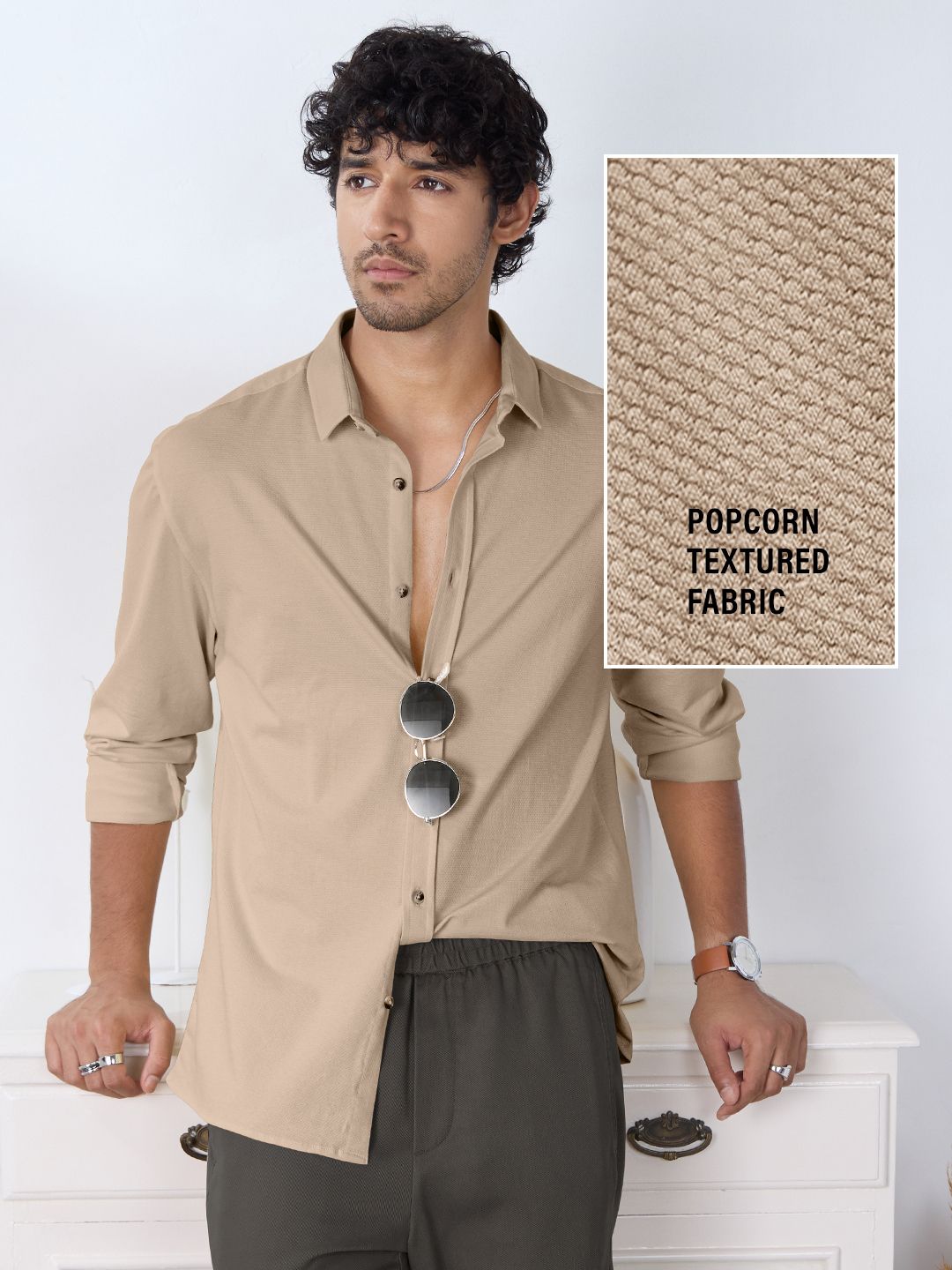 Buy Textured Shirt: Mudbrown Knit Shirt Online