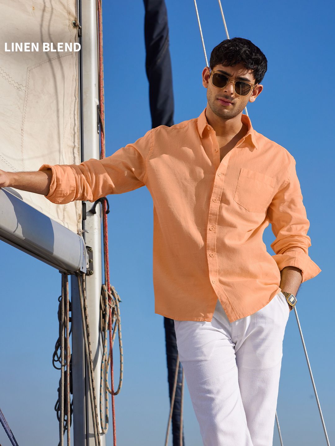 Cotton Linen: Peach Cotton Linen Shirts at The Souled Store