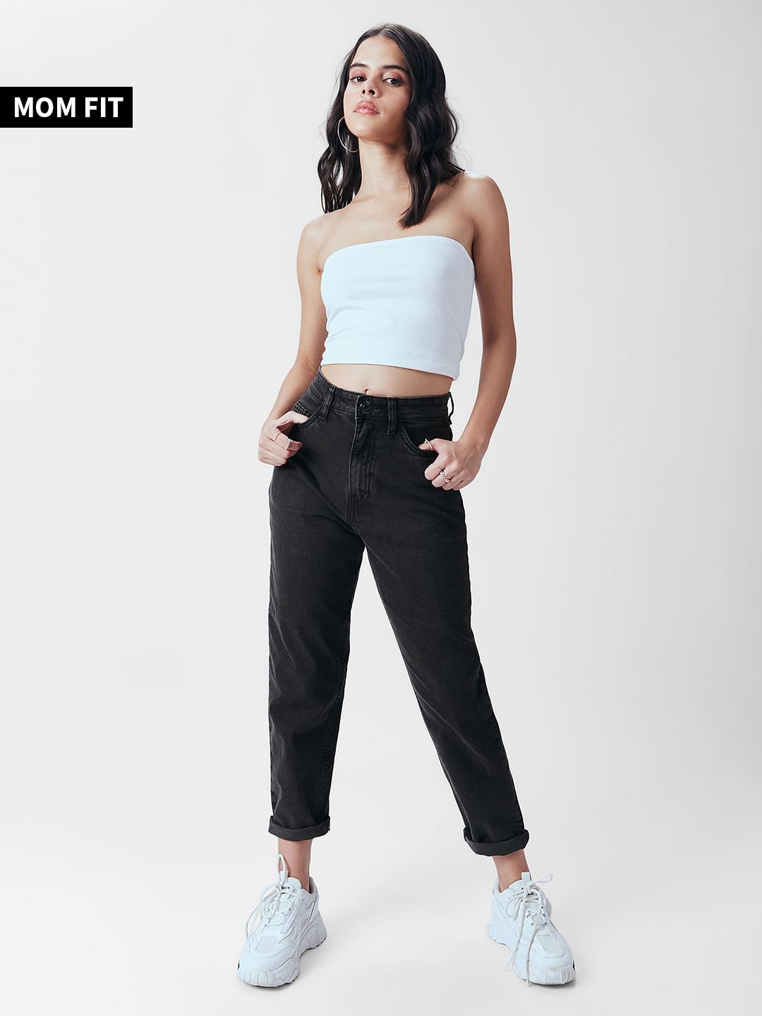 Buy Solids: Carbon Black (Mom Fit) Women Jeans online at The Souled Store.