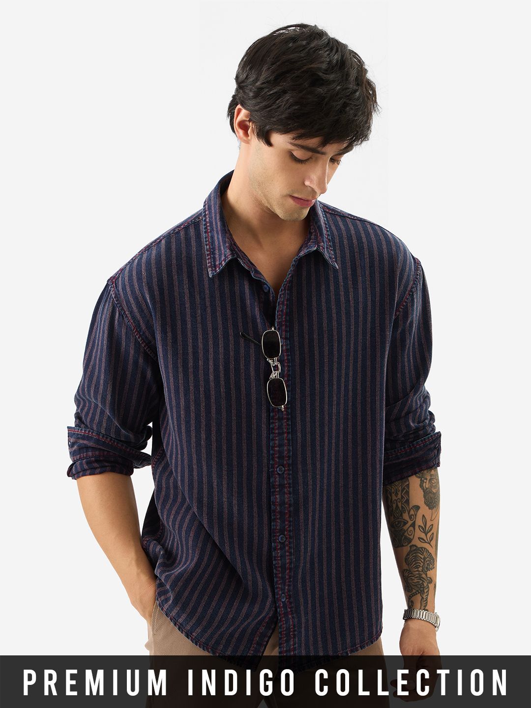 Buy TSS Originals: Indigo Stripes Men Relaxed Shirts Online
