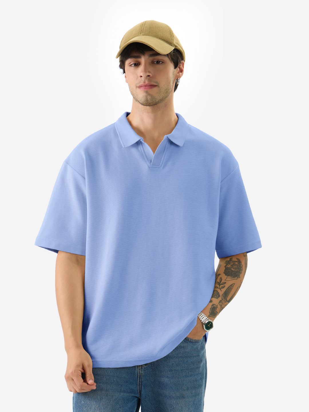 Buy Solids: Pastel Blue Oversized Polo Online