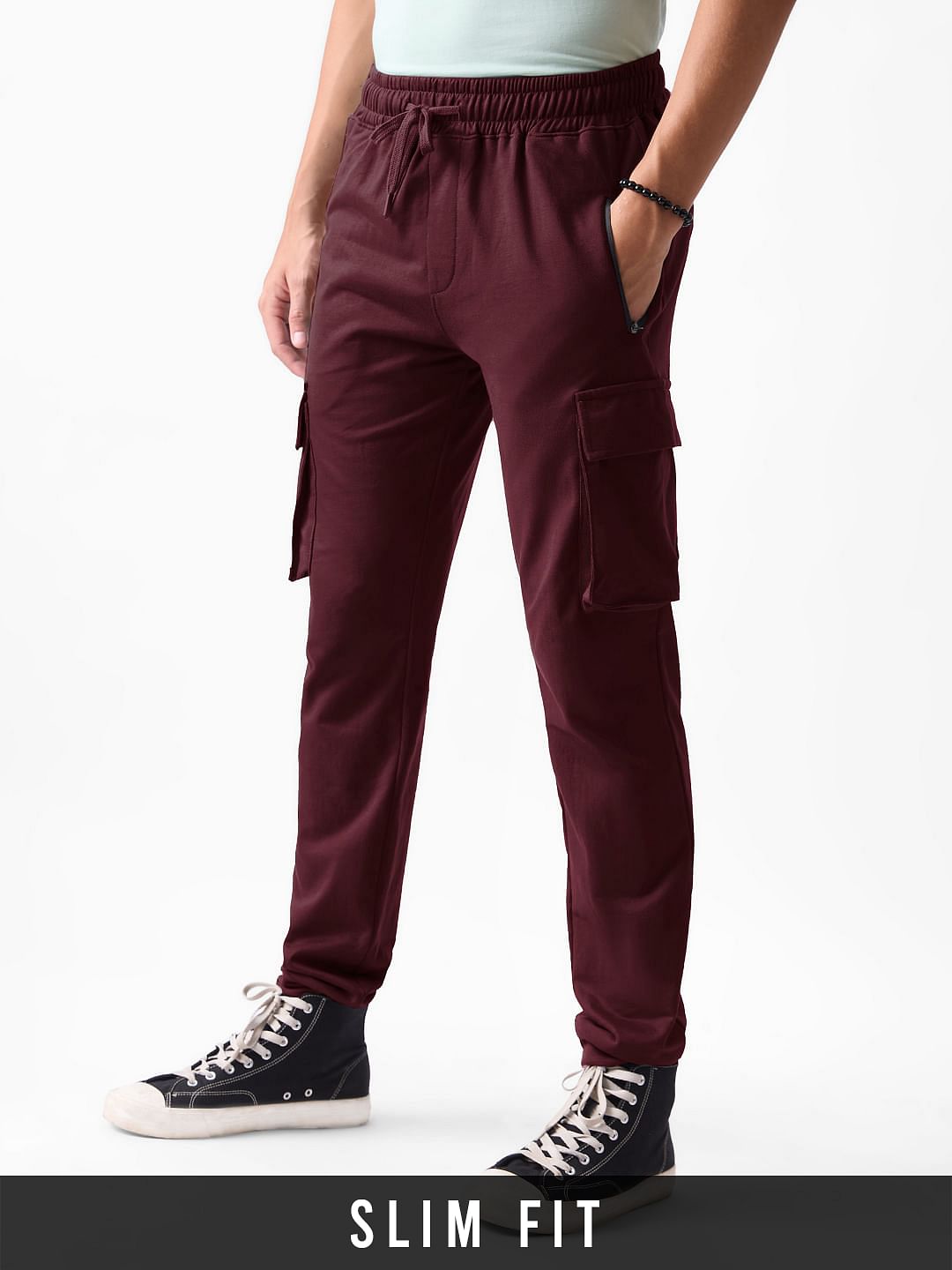 Buy Solids: Burgundy Joggers Online Buy Solids: Burgundy Joggers Online