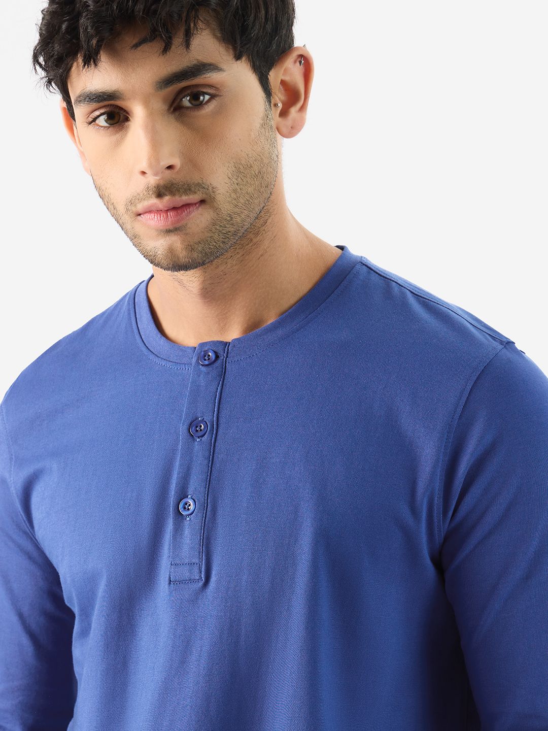Buy Solids: Cobalt Blue Henley T-Shirts Online