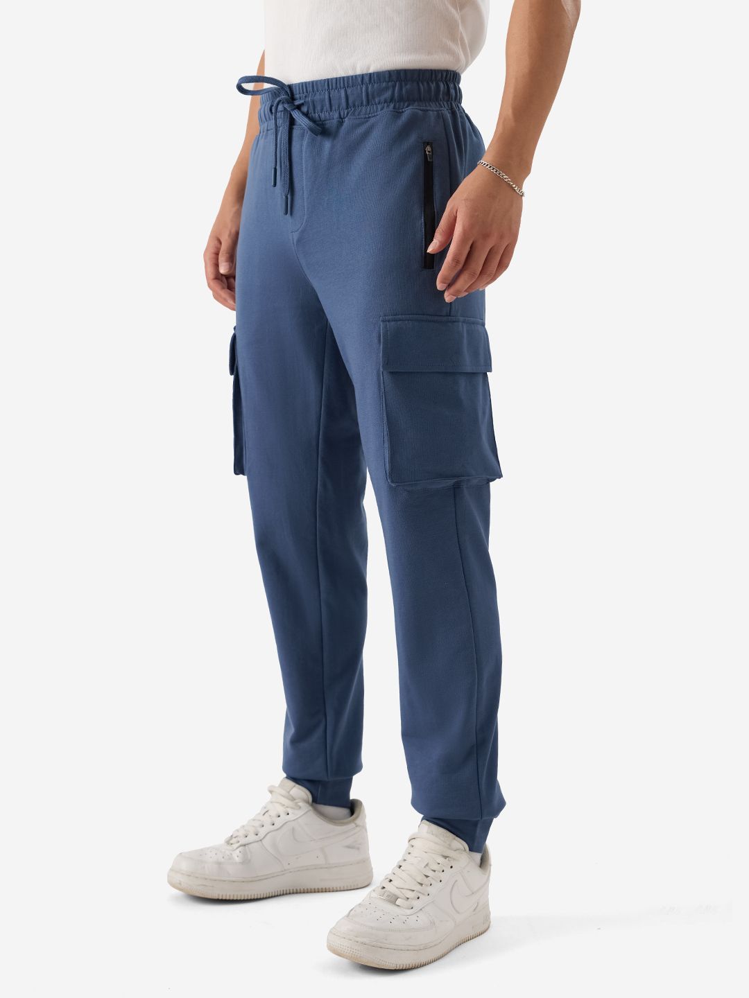 Buy Solids: Denim Blue Men Cargo Joggers Online