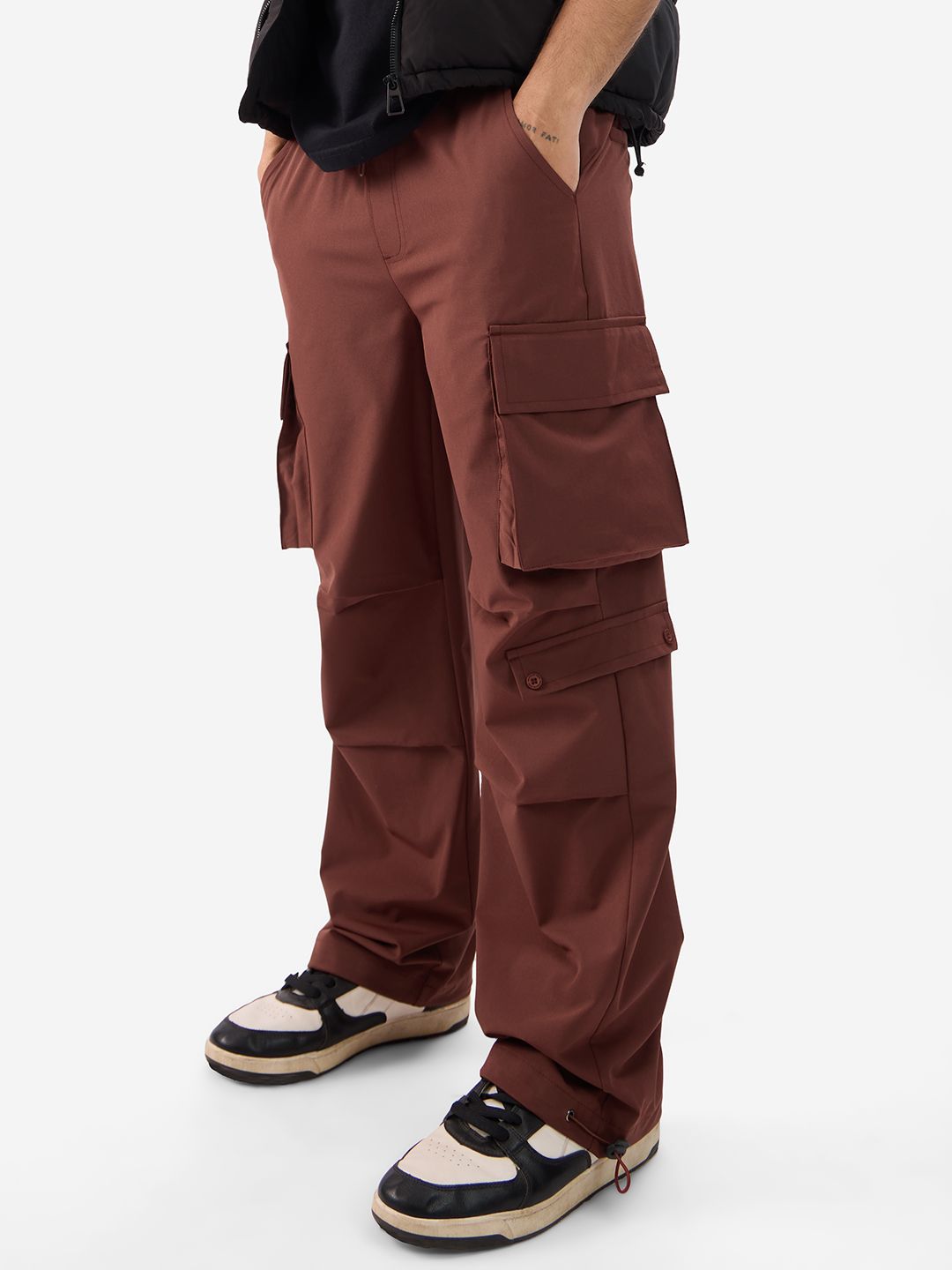 Buy Solids Deep Brown Men Parachute Pants Online