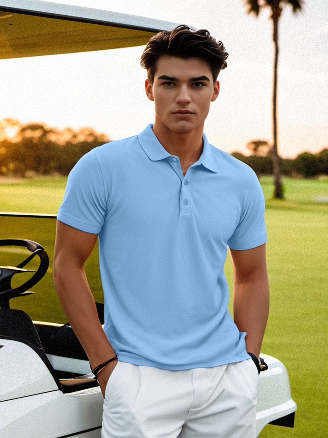 Buy Solid: Baltic Sea Men Mandarin Polos Online