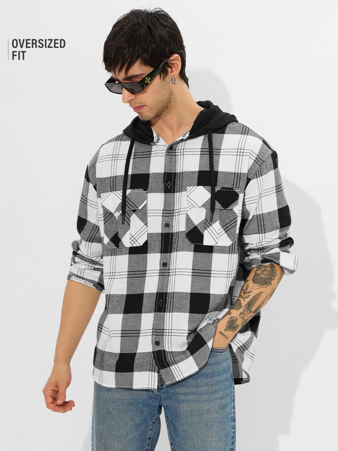Buy Plaid: Black, White Men Utility Shirts Online