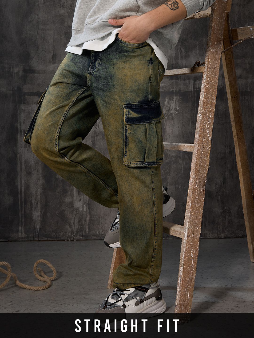 Buy Denim: Washed Green (Straight Fit) Men Jeans Online