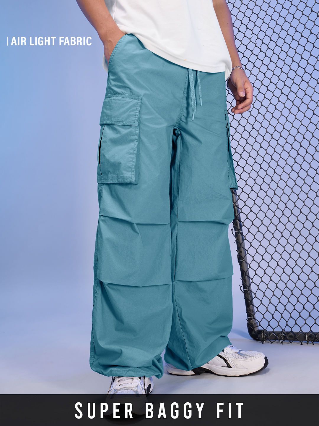 Buy Dusky Blue Men Parachute Pants Online