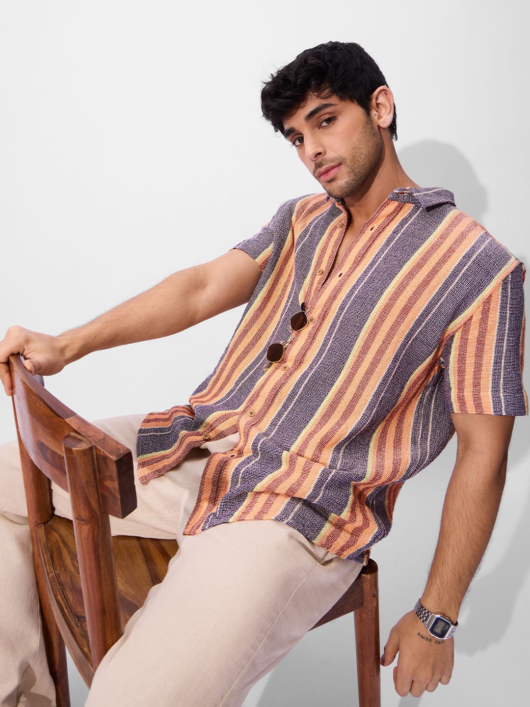 Buy Textured Shirt: Mulberry Knit Shirt Online