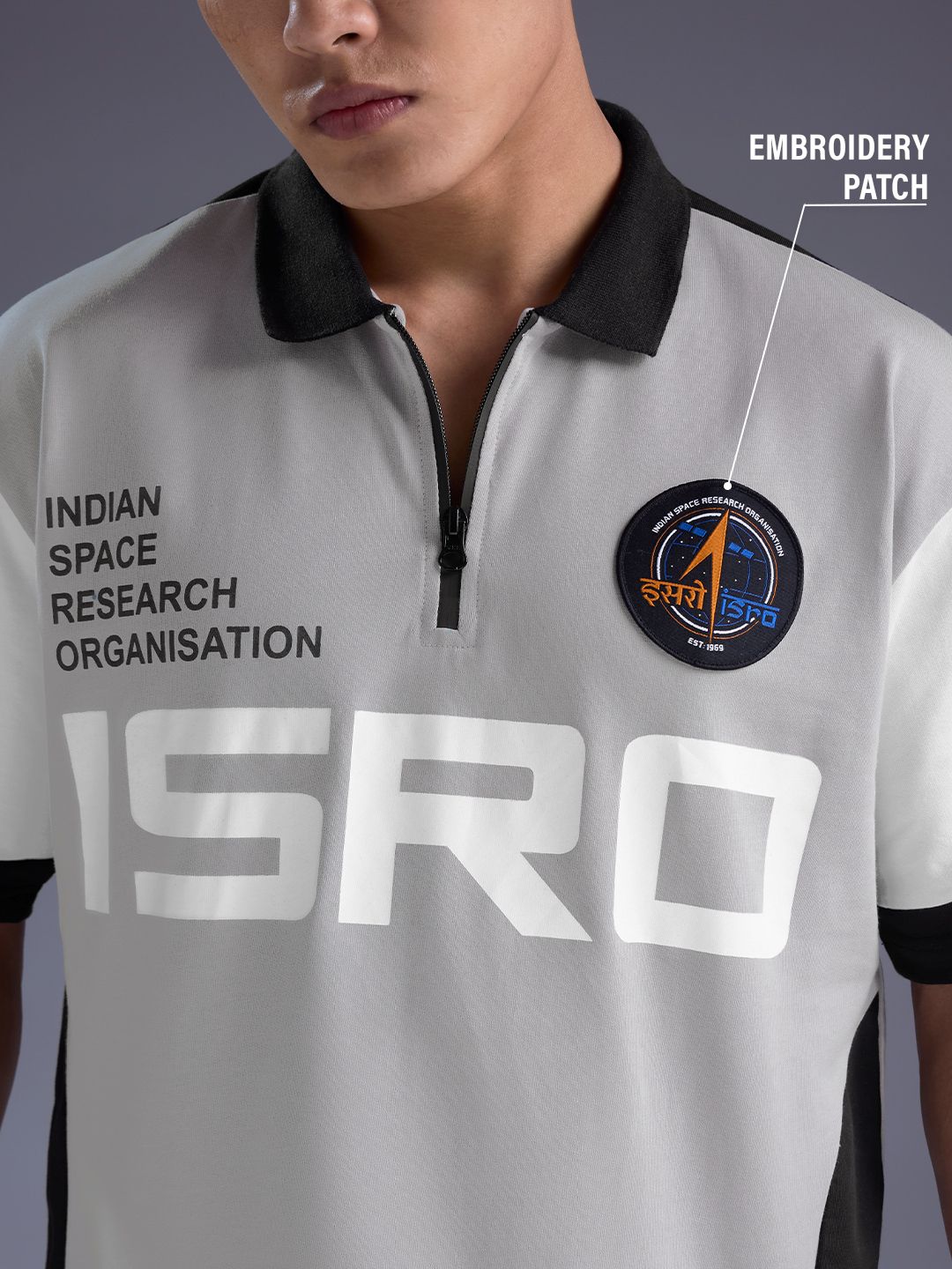 Buy ISRO: Mission To The Moon Zipper Polo Online.