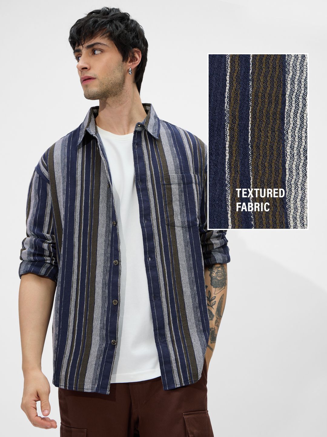 Buy Stripes: Blue, Brown Men Shirts Online