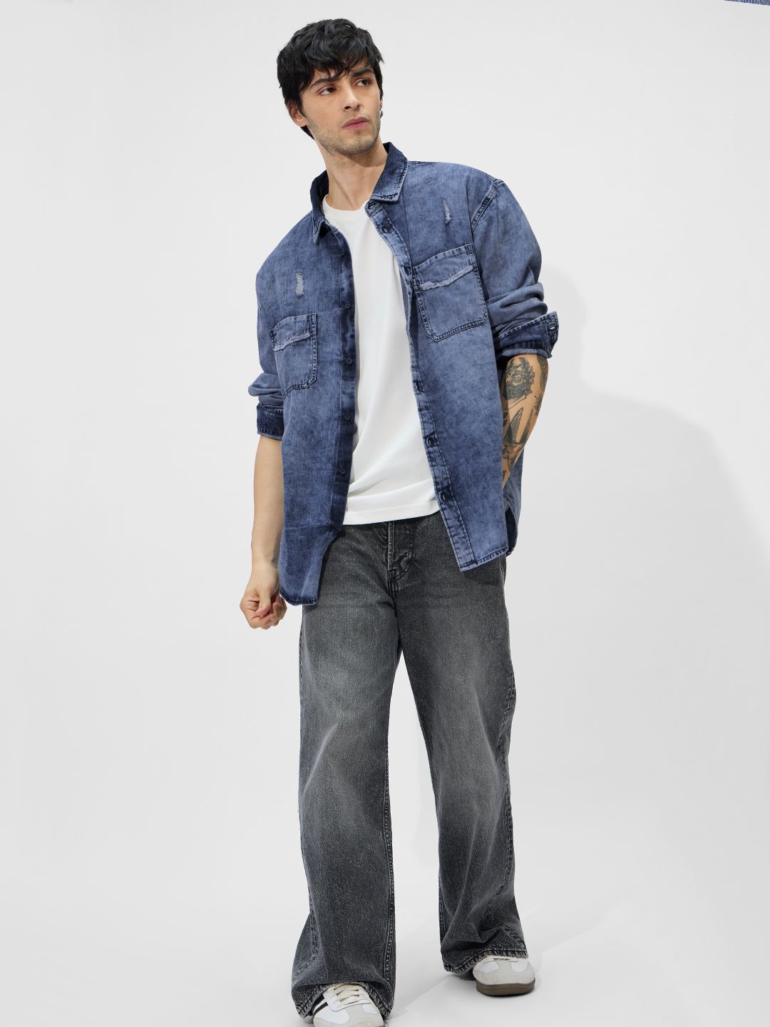 Buy Classic Denim Shirt: Blue Men Relaxed Shirts Online
