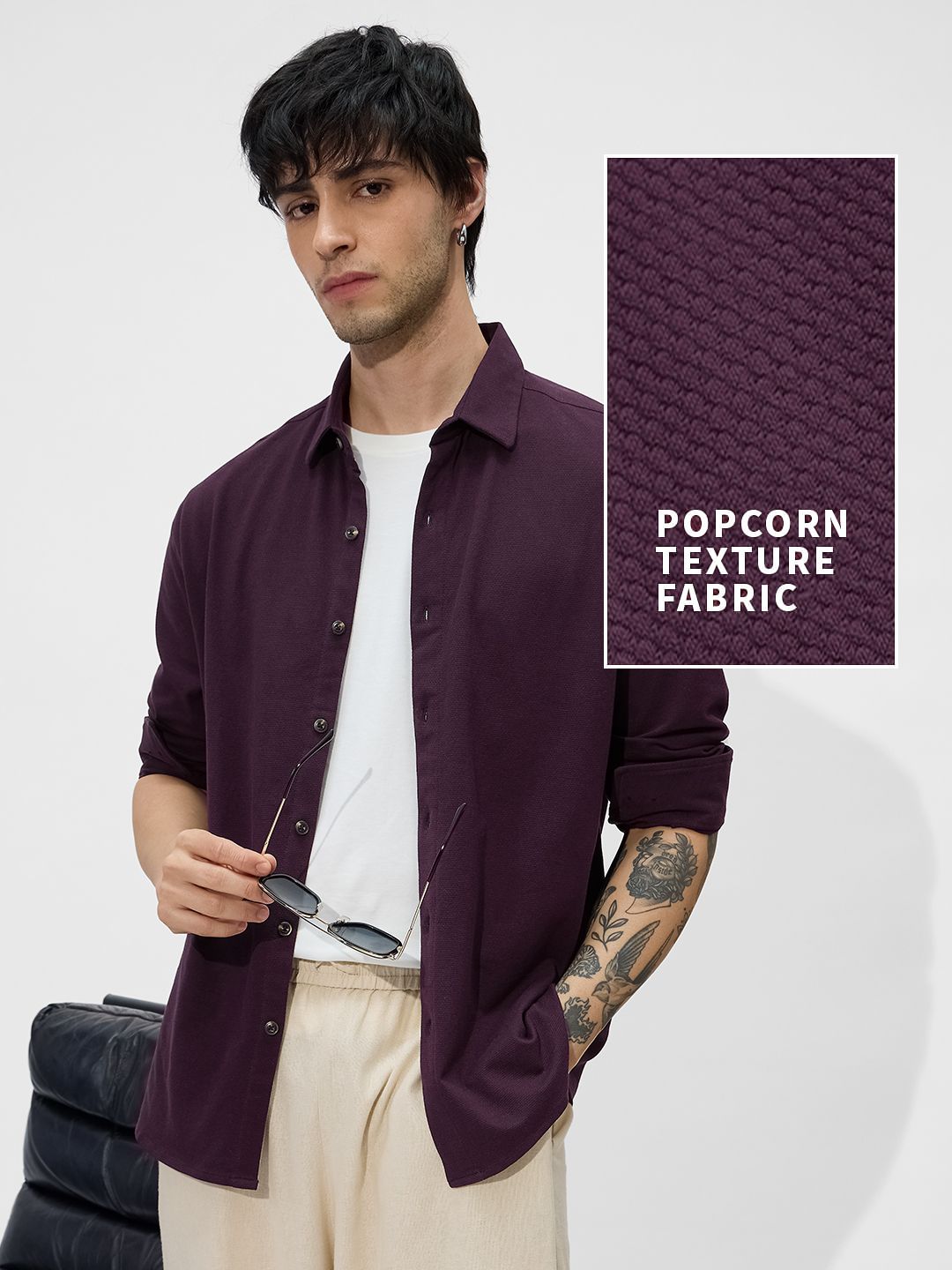 Buy Textured Shirt: Mulberry Knit Shirt Online