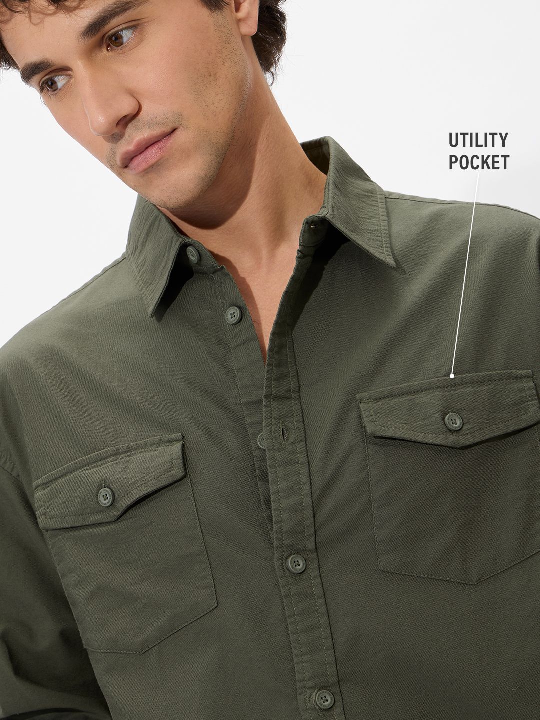 Buy Solids: Olive Green Men's Utility Shirts Online