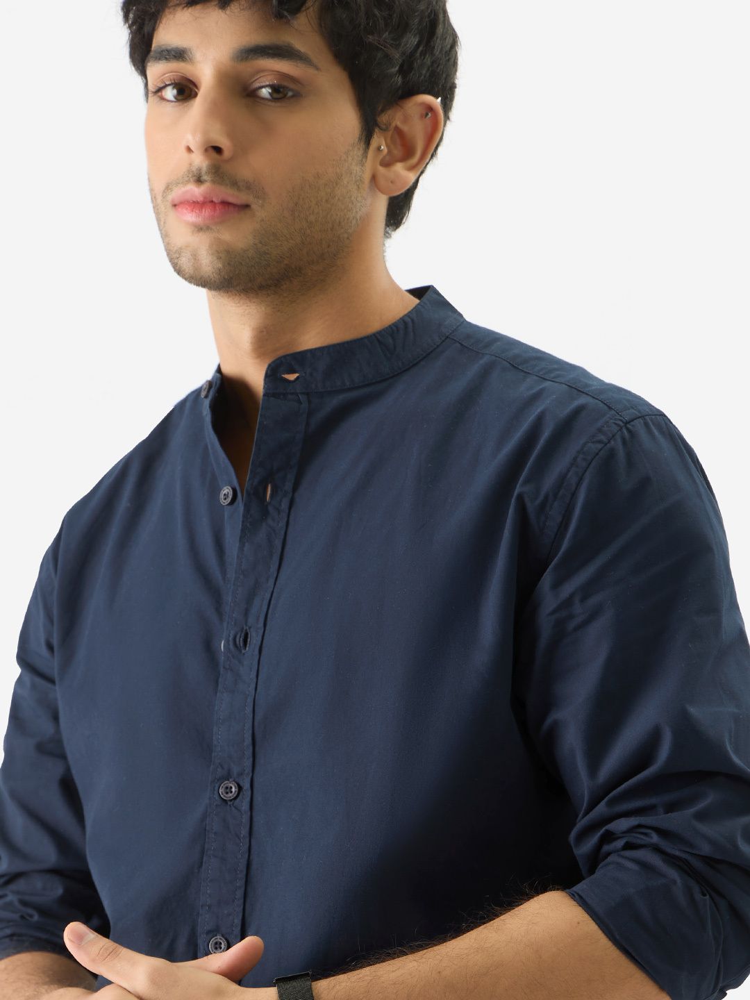 Buy Solids: Midnight Blue Men Mandarin Shirts Online
