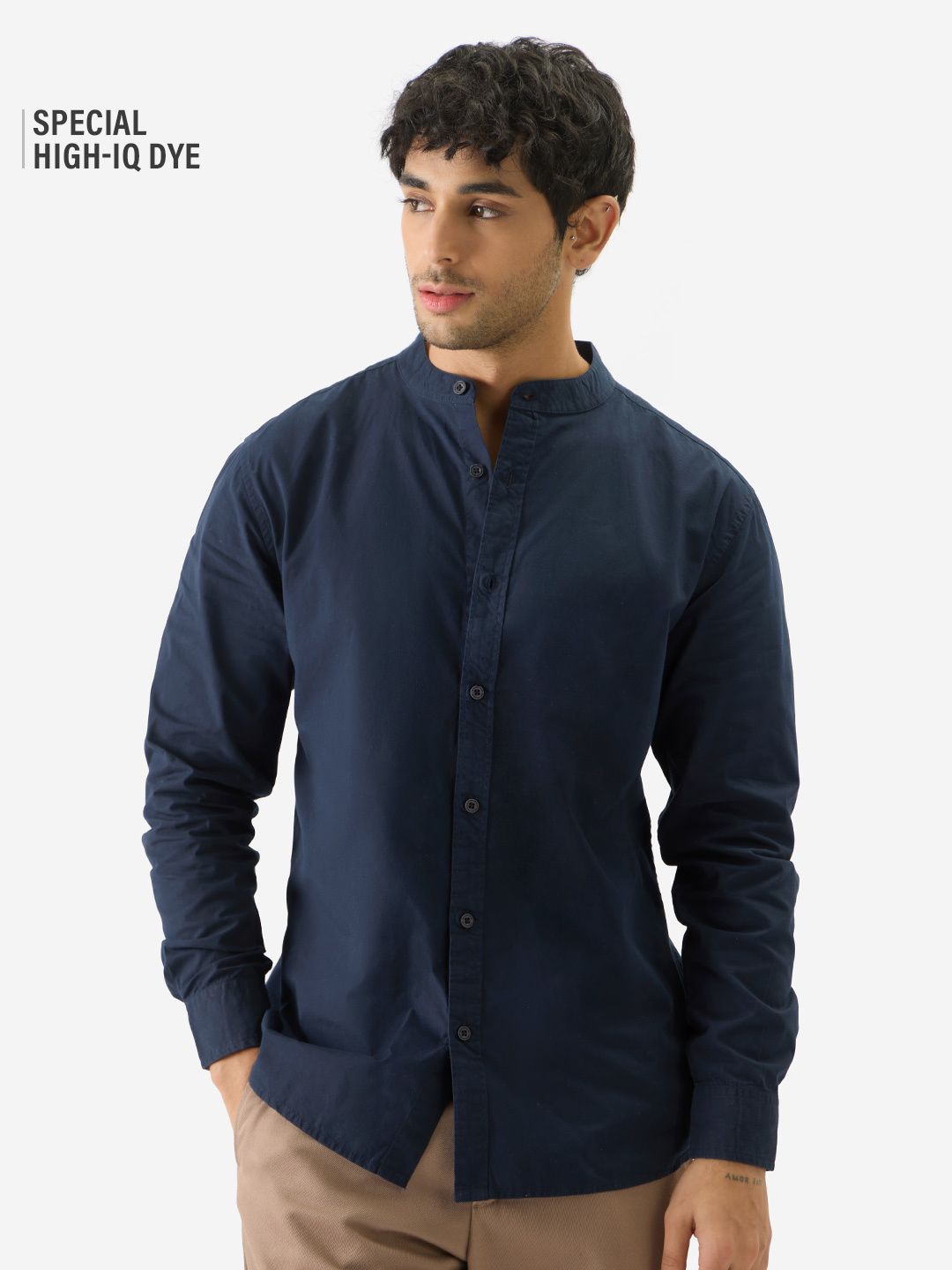 Buy Solids: Midnight Blue Men Mandarin Shirts Online