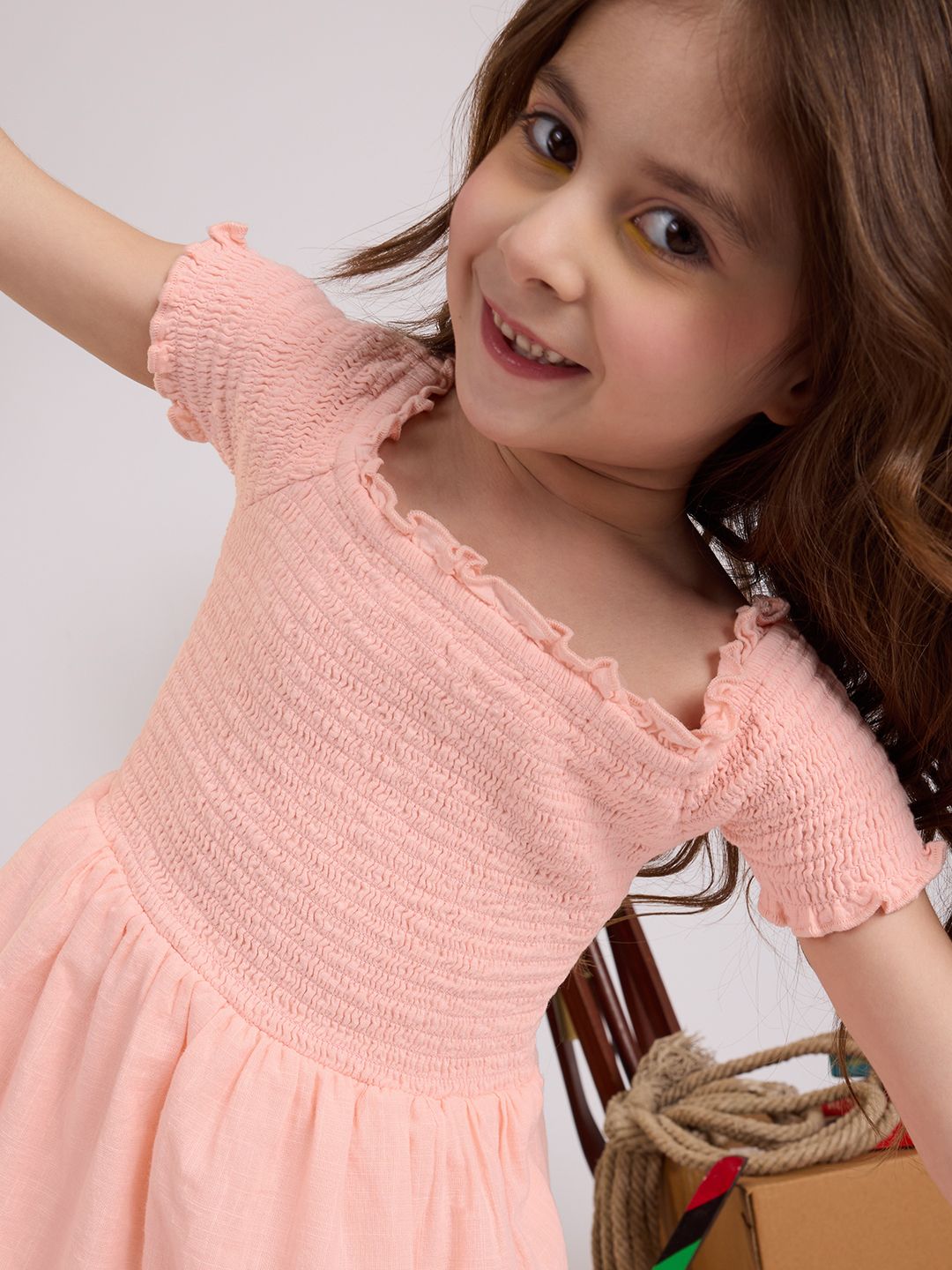 Buy Solids: Fuzzy Peach Young Girls Cotton Dresses Online