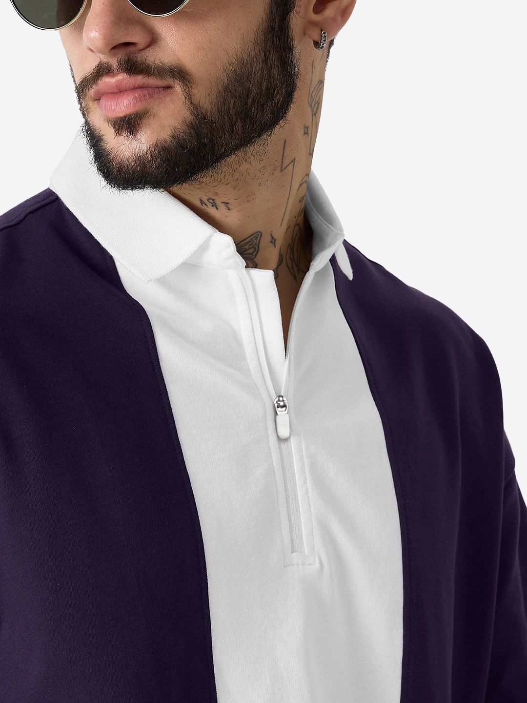 Buy Solids: White & Berry Colourblock Oversized Polo Online