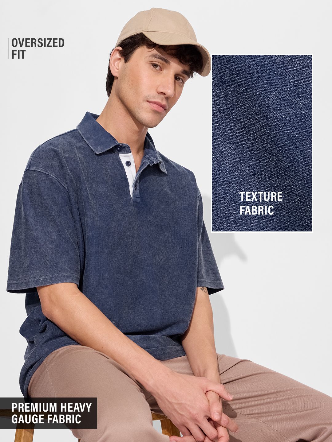 Buy Solids: Pink & Navy Logo Oversized Polo Online