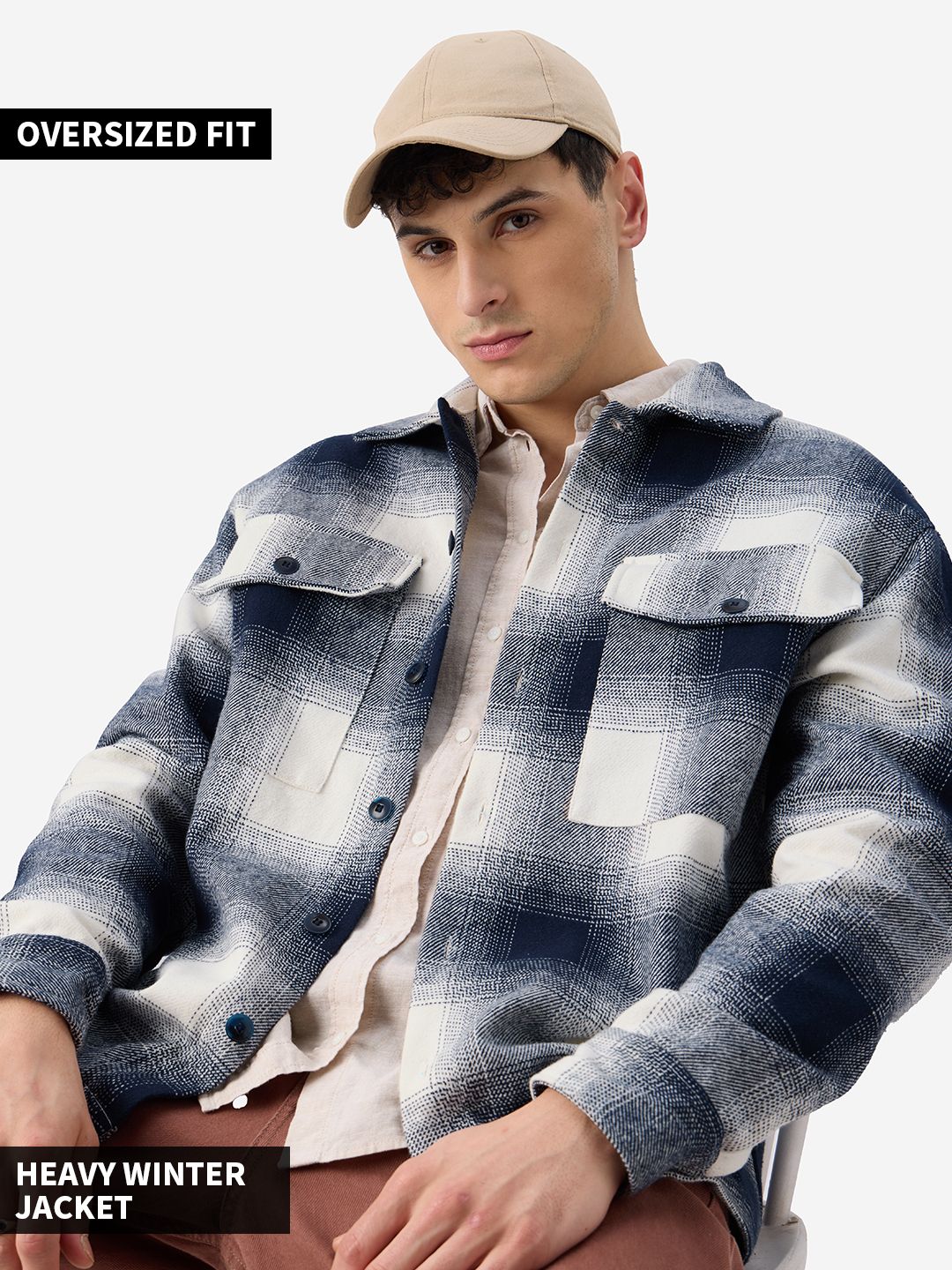 Buy Plaid: Moonlight Blue And White Men Flannel Shackets Online