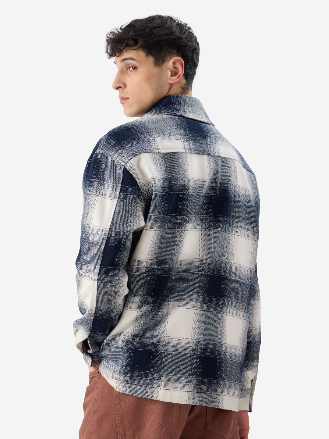 Buy Plaid: Moonlight Blue And White Men Flannel Shackets Online