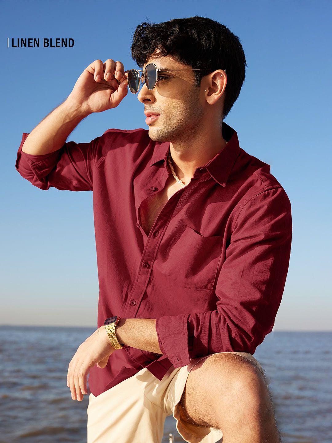 Buy Solids: Red Men Cotton Linen Shirts Online