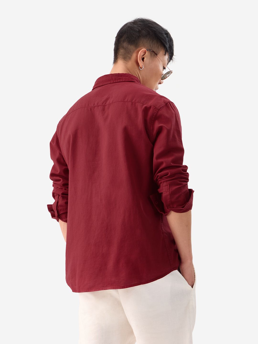 Buy Solids: Red Men Cotton Linen Shirts Online