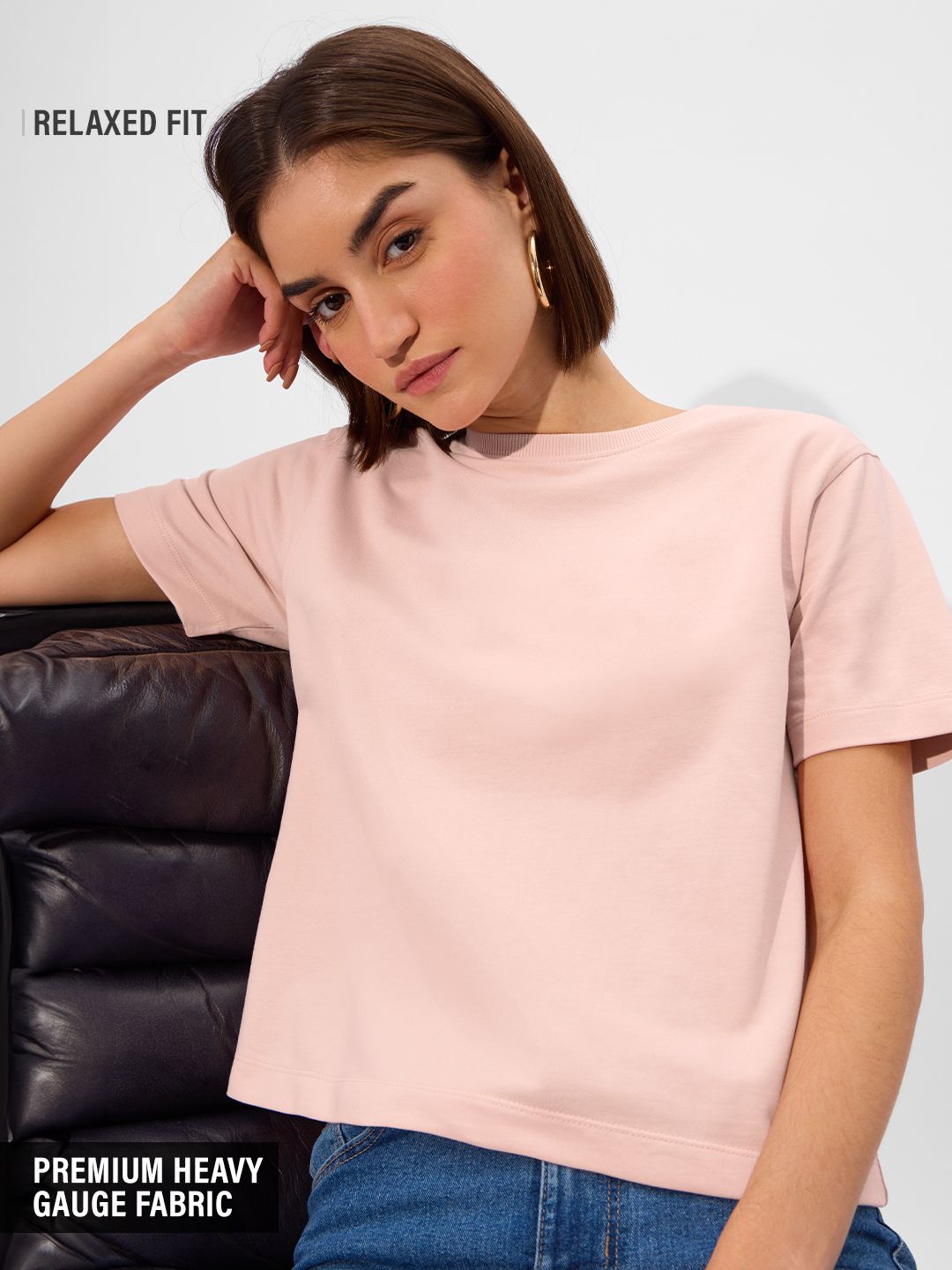 Buy Solids: Nude Pink Women Relaxed Fit T-Shirts Online