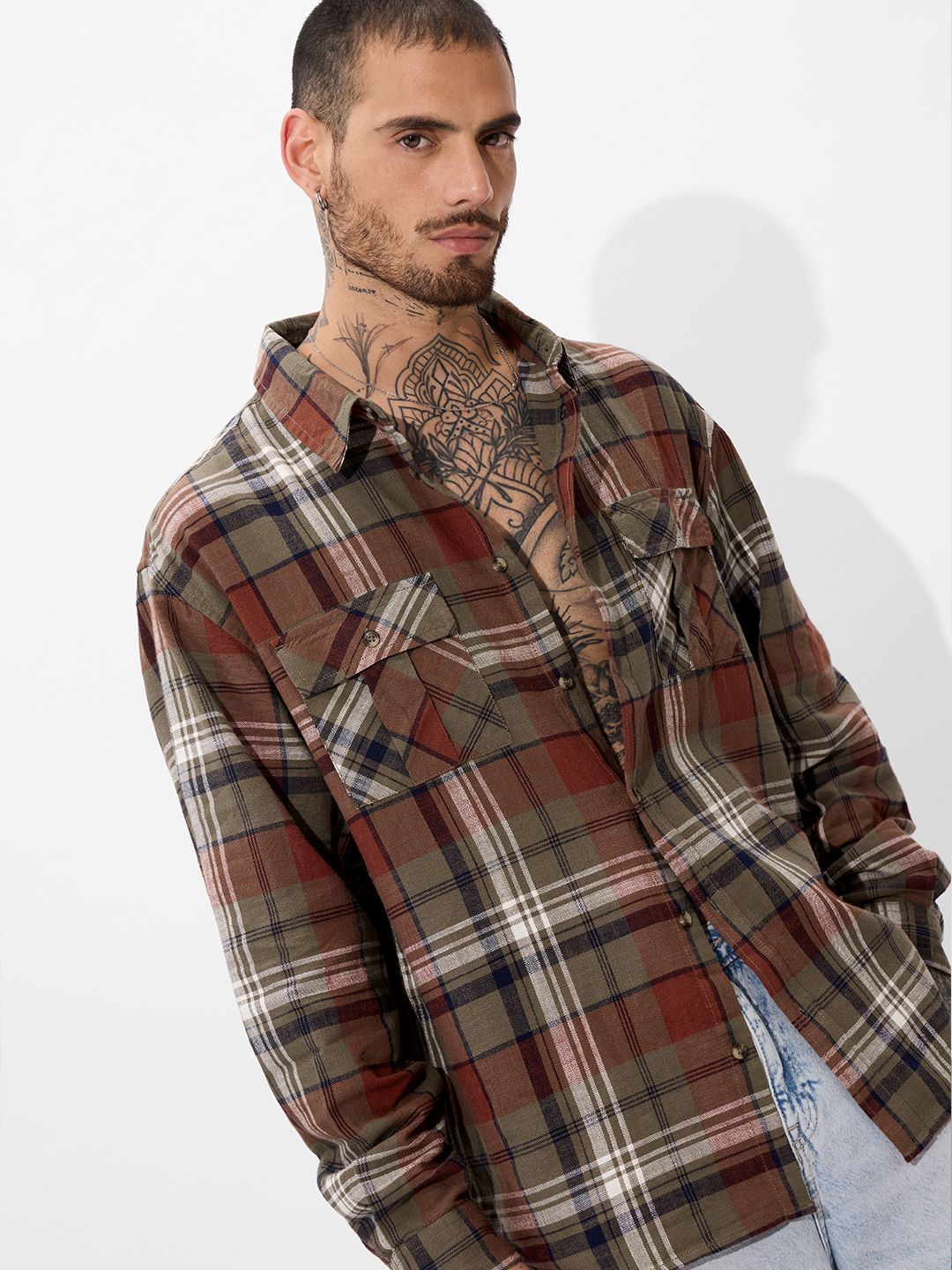 Buy Plaid: Stone Blue Men Utility Shirts Online
