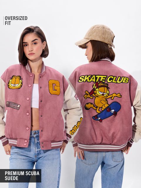 Buy Suede Varsity: Garfiel Women Oversized Varsity Jacket Online