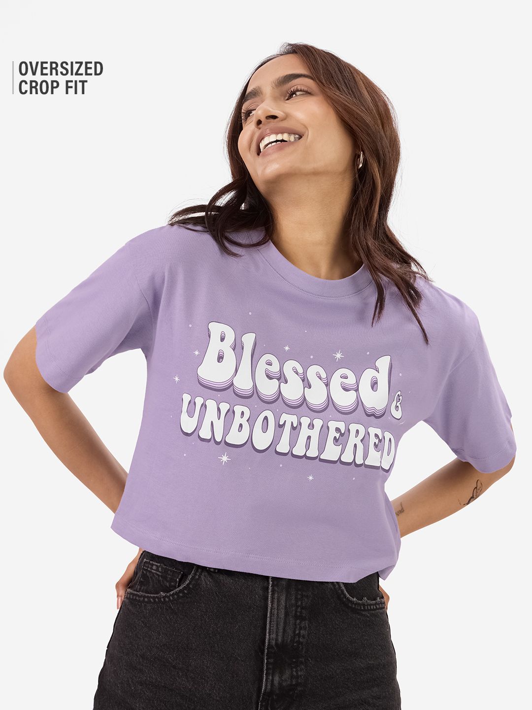 Buy Blessed And Unbothered Women Oversized Cropped T-Shirts Online