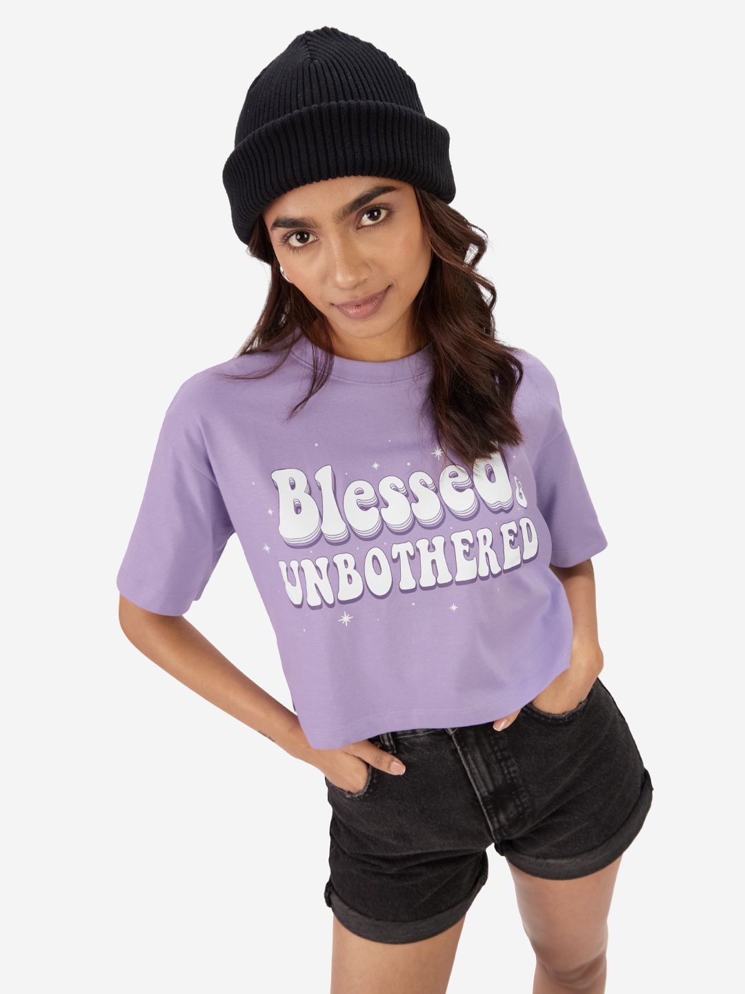 Buy Blessed And Unbothered Women Oversized Cropped T-Shirts Online
