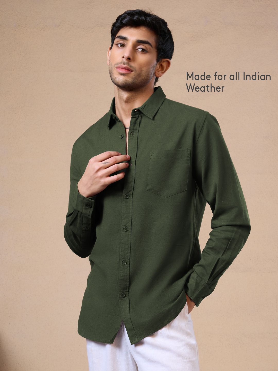 Buy Solids: Olive Men Cotton Linen Shirts Online