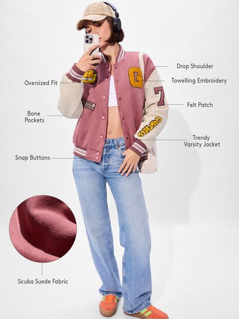 Buy Suede Varsity: Garfiel Women Oversized Varsity Jacket Online