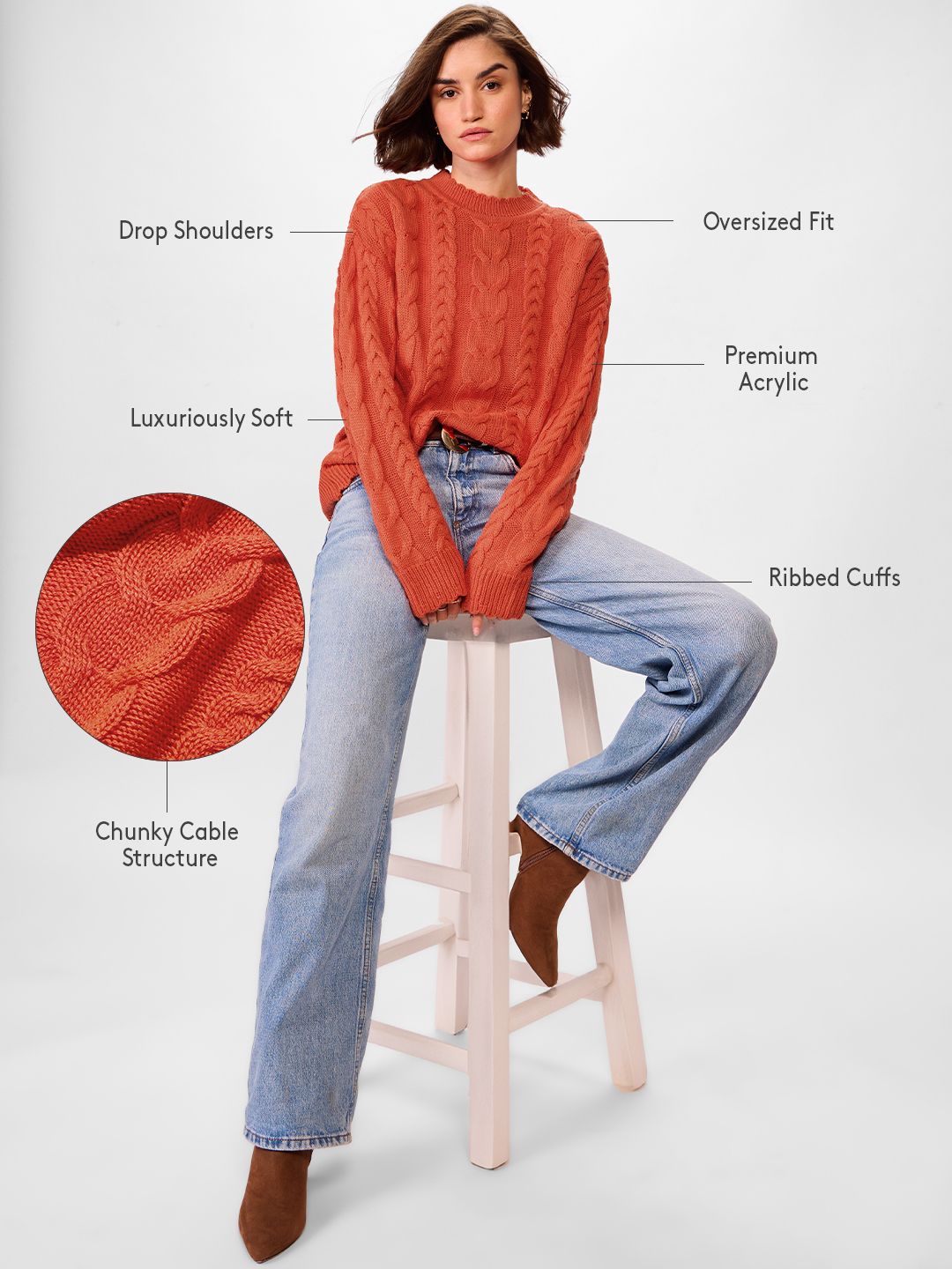 Buy Solids: Fiery Orange Womens Knitted Sweaters Online