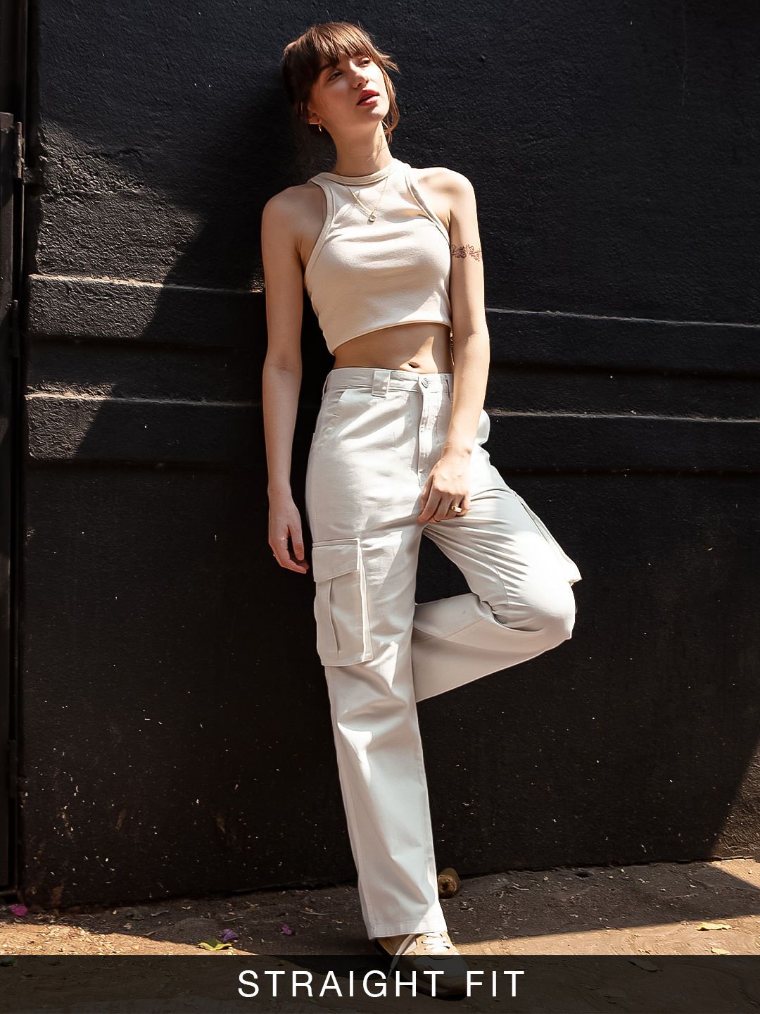 Buy Solids: White Womens Cargo Pants Online.