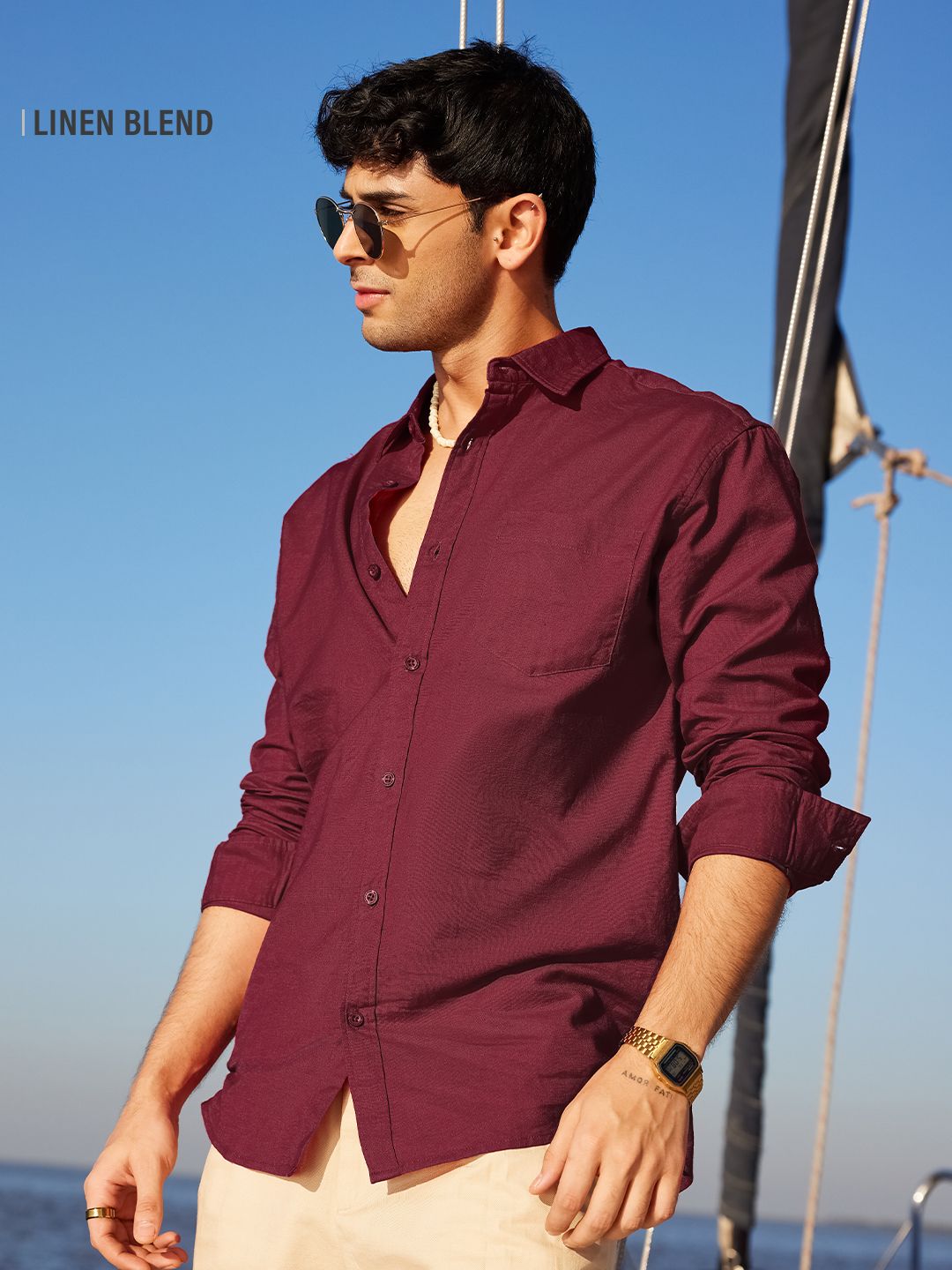 Buy Solids: Deep Red Men Cotton Linen Shirts Online