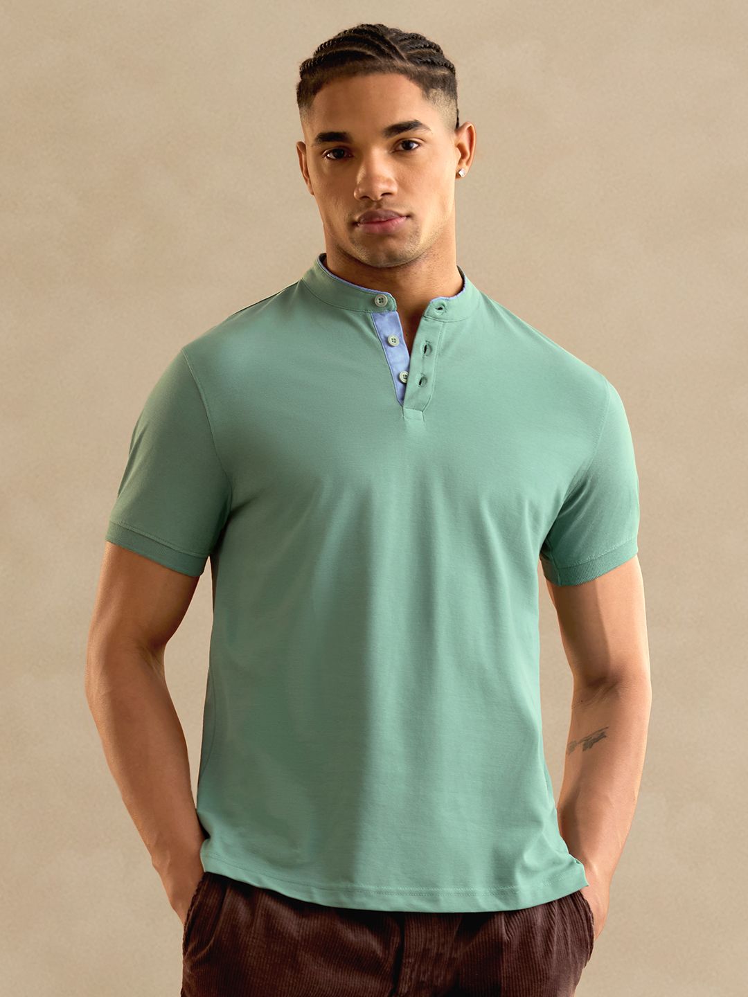 Buy Solids: Sage Green Mandarin Polos Online