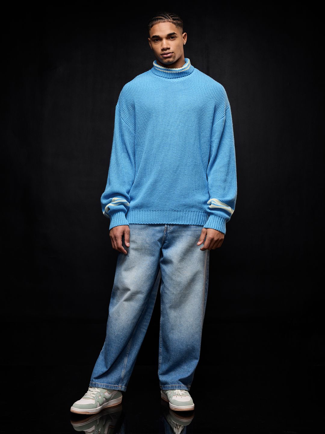 Buy Solids: Powder Blue Mens Knitted Sweaters Online