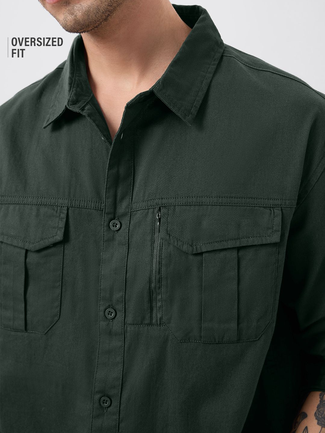 Buy Utility Shirt: Dark Green Men Utility Shirts Online