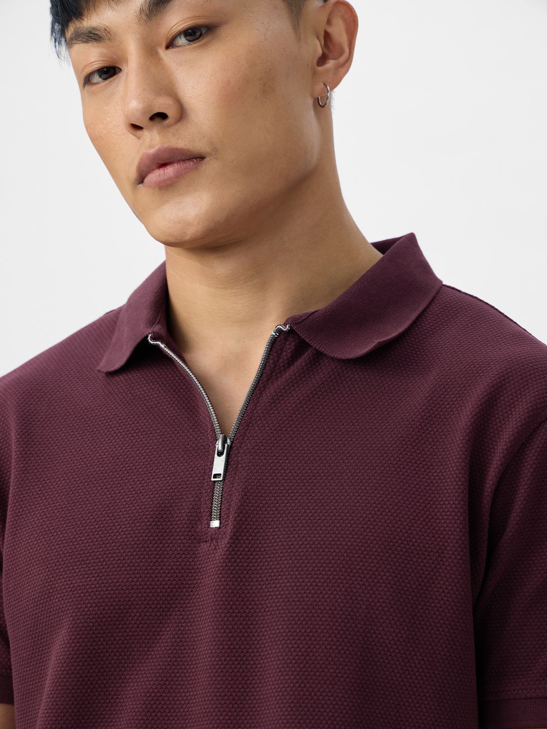 Buy Textured Polo: Plum Zipper Polos Online.