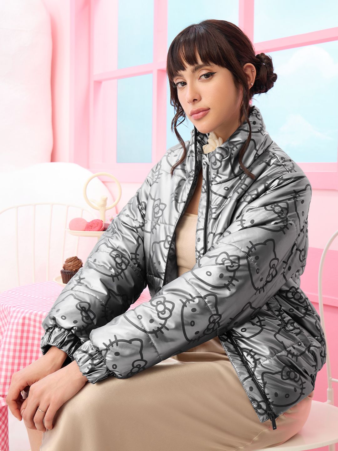 Buy Hello Kitty: Silver Kitty Women Puffer Jackets Online