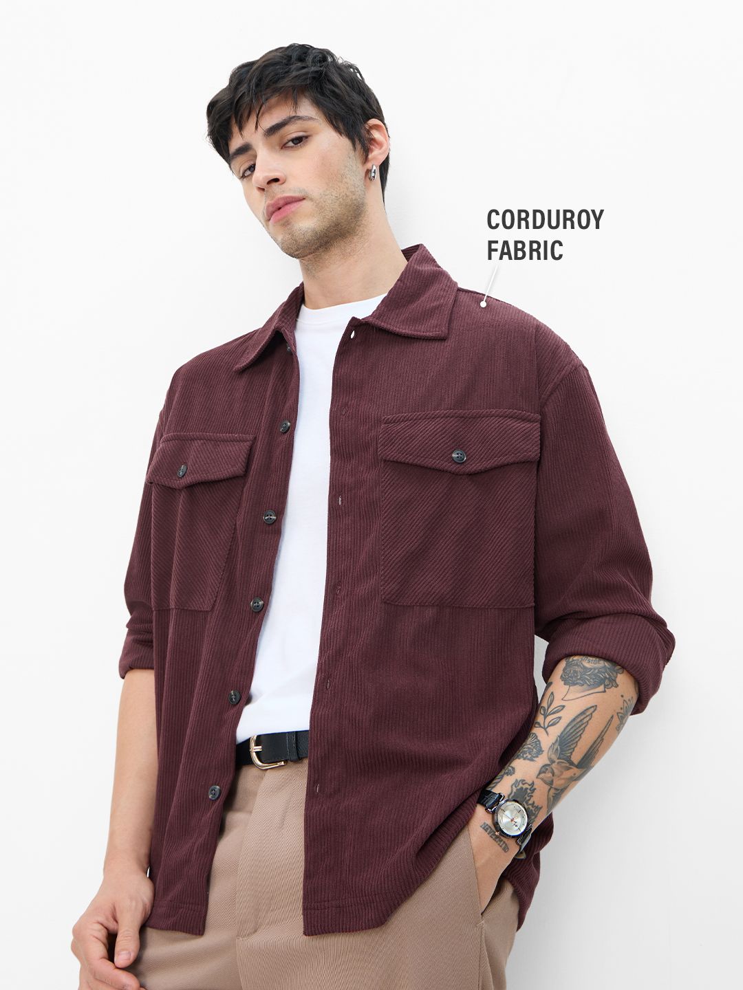 Buy Corduroy Shacket: Maroon Men Shacket Online