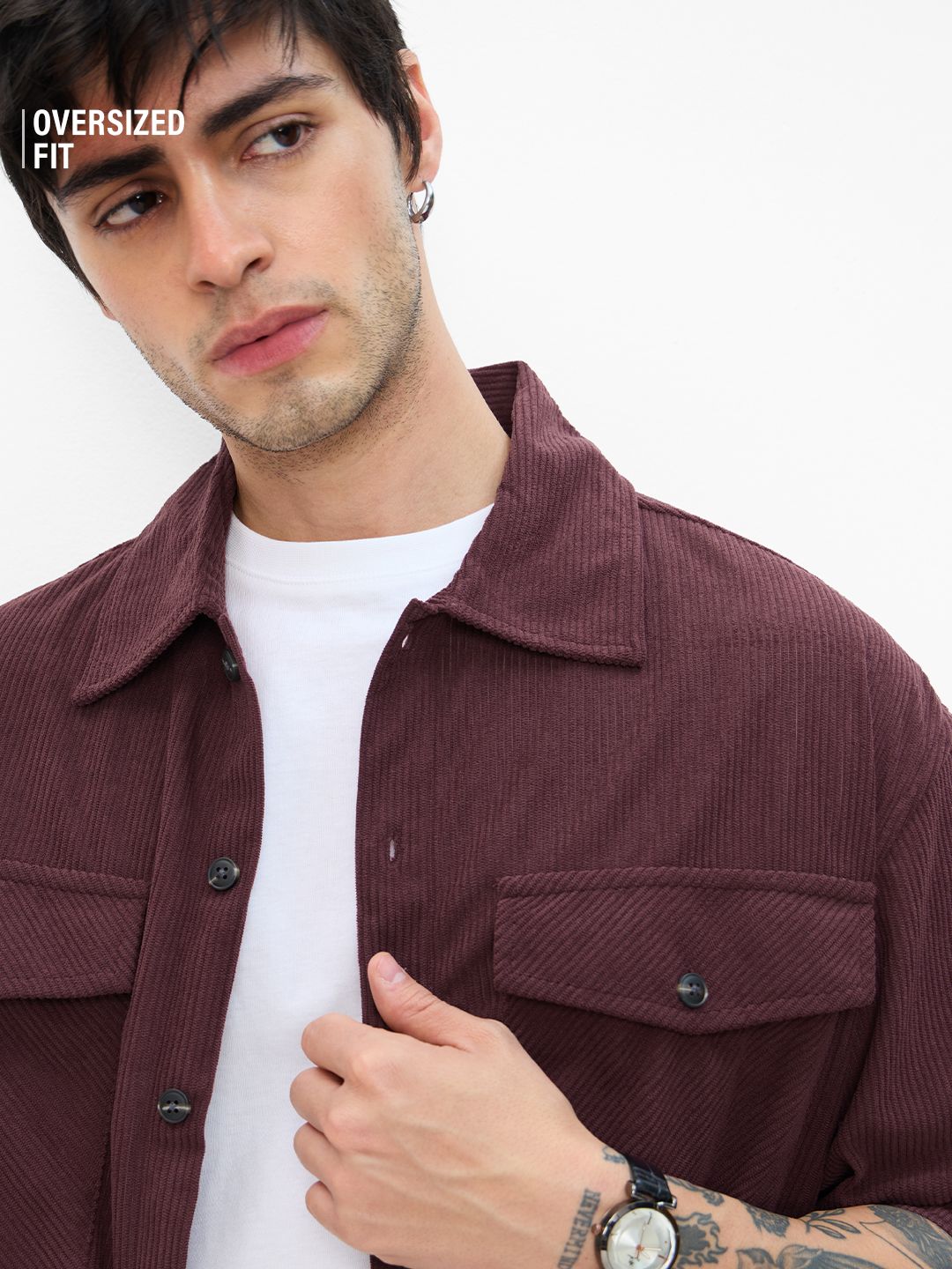 Buy Corduroy Shacket: Maroon Men Shacket Online